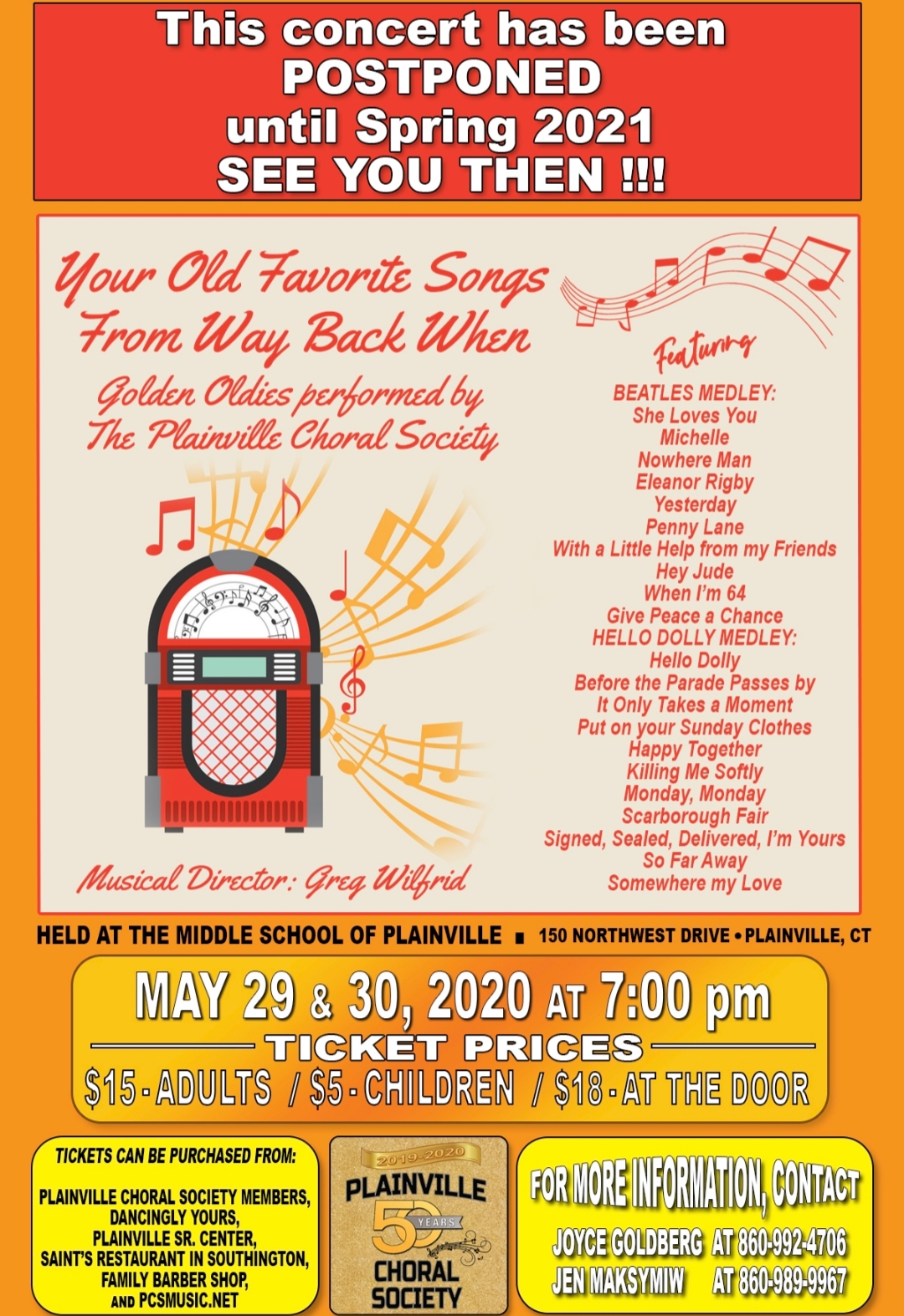 50th Anniversary Concert Postponed – Plainville Choral Society